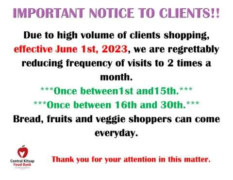 Important Notice To Clients - Central Kitsap Food Bank